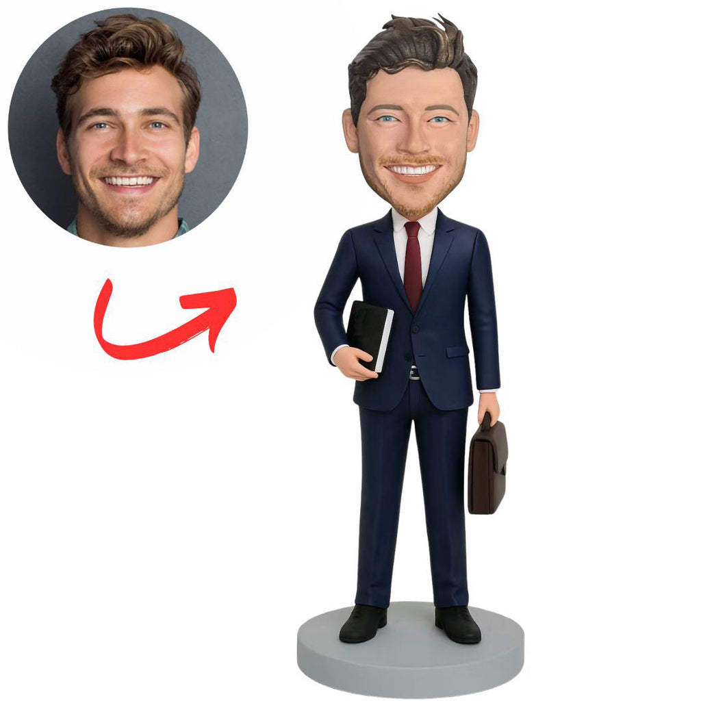 Personalized Businessman Carrying Book and Briefcase Bobbleheads ...