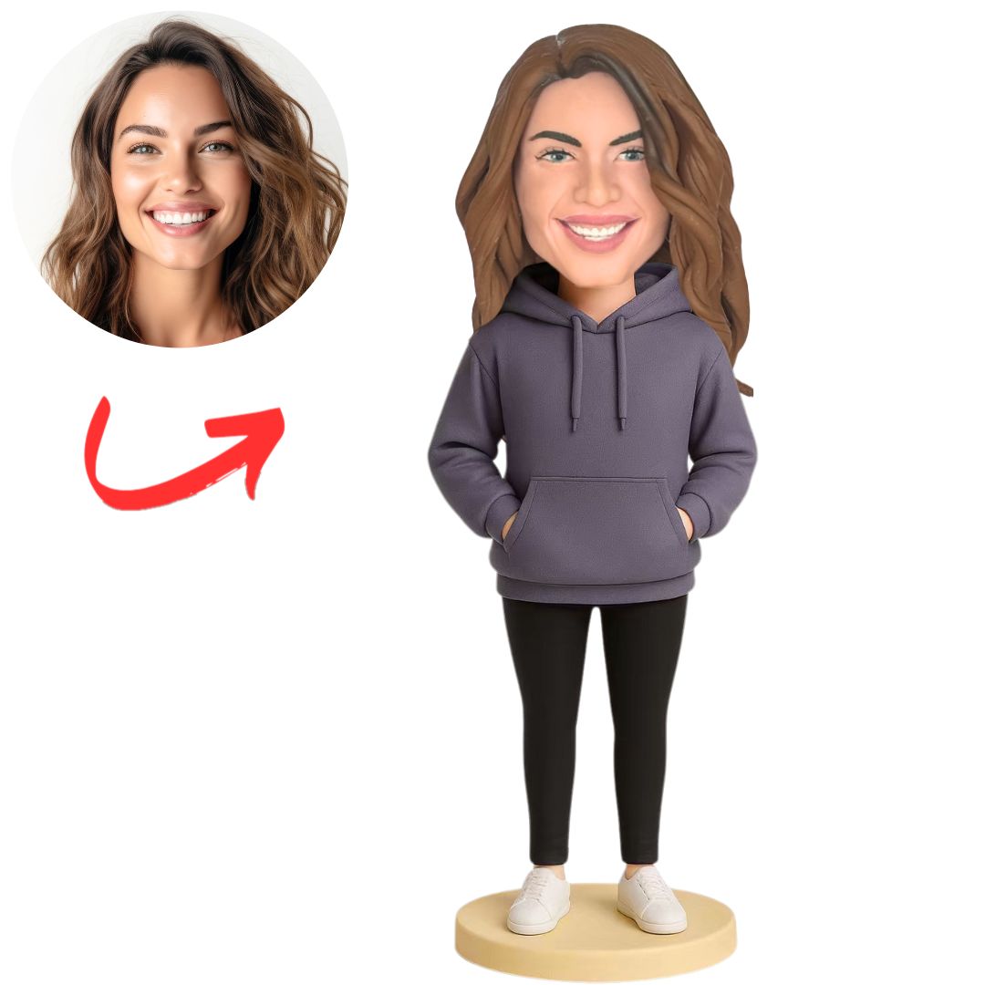 Personalized Woman in Purple Hoodie Bobbleheads | Custom Casual ...